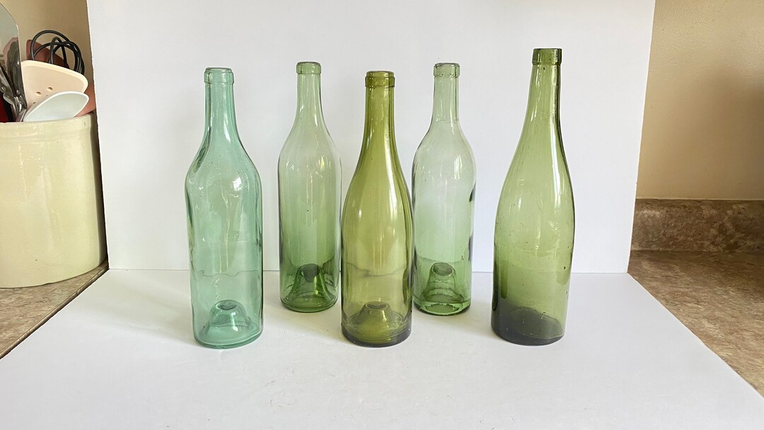 SET OF 5 Medium-tall Antique Alcohol Bottles, Early 1900s Vintage Lot ...