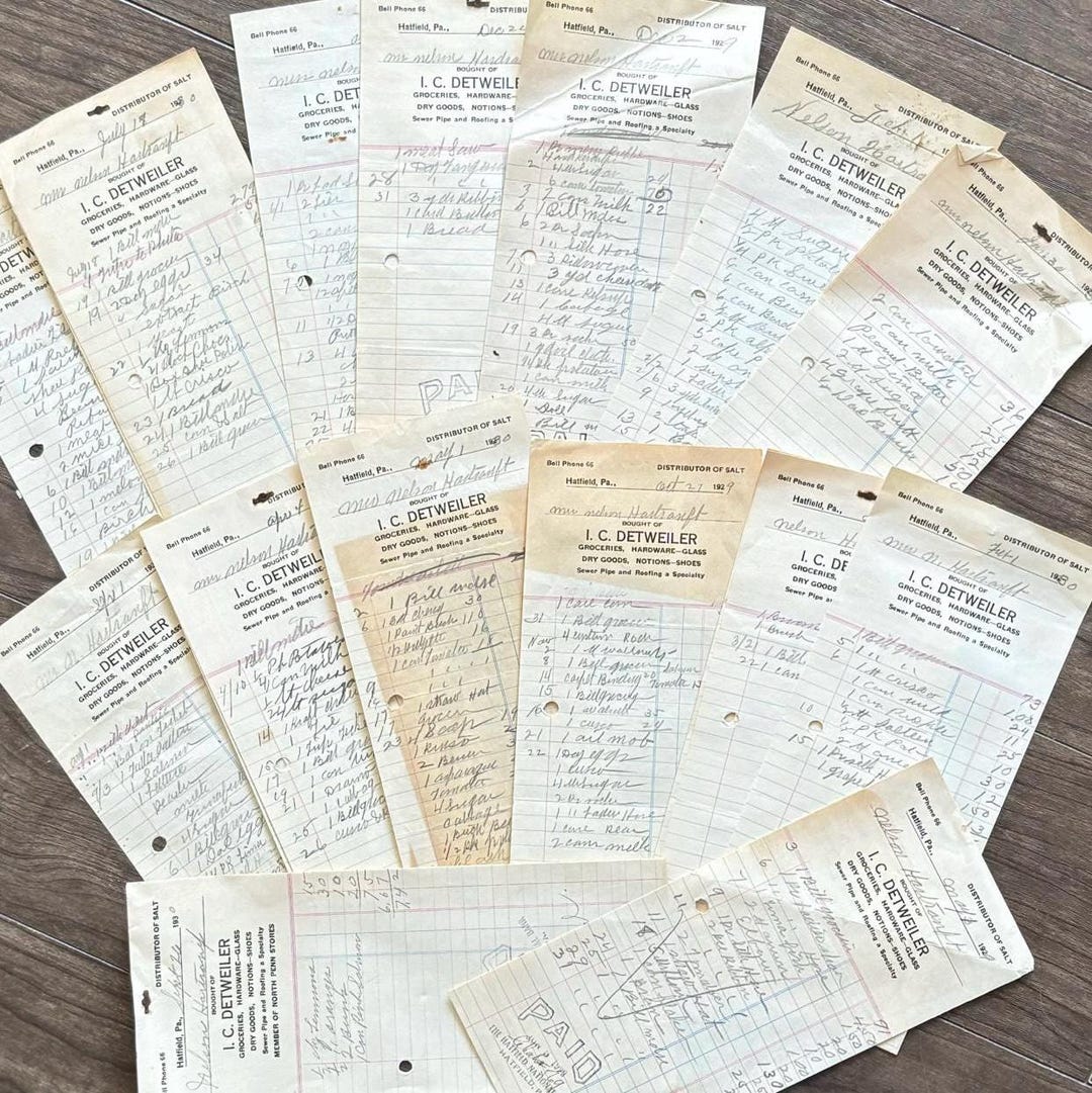 SETS OF 2) Vintage Receipt Pages. Handwritten Lettters, Notes ...