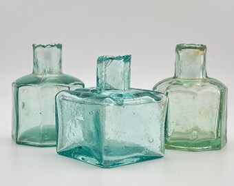 SET OF 3) 1860s-1900. Antique Victorian-edwardian Era. Light Aqua-table ...