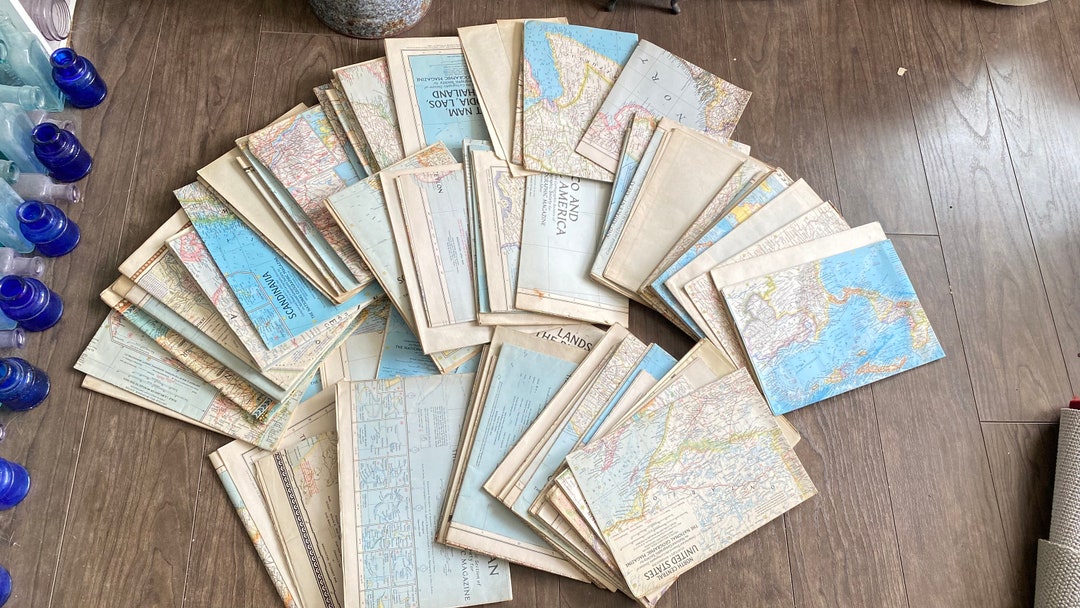 Vintage World Maps. Roads, Countries, Waterways. Foldout Antique Paper ...
