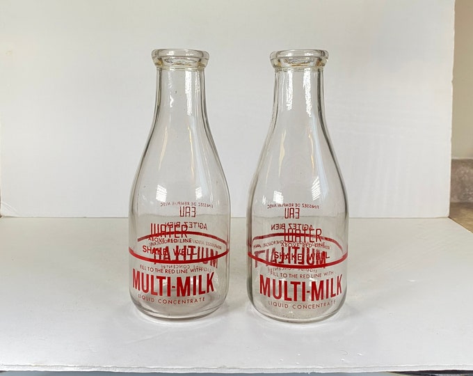 SET OF 2) Vintage Milk Bottles. Multi-milk. Red Silk Screen ACL - Etsy