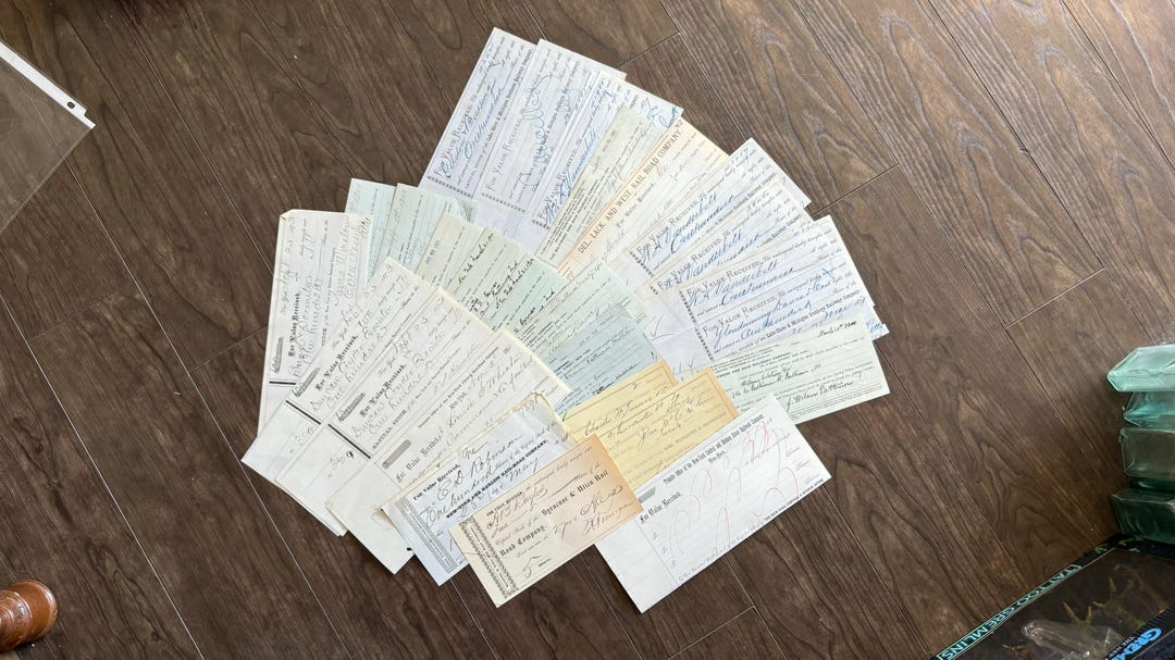 Antique Railway Stock Transfer Slips. Handwritten Letters. Accounting ...