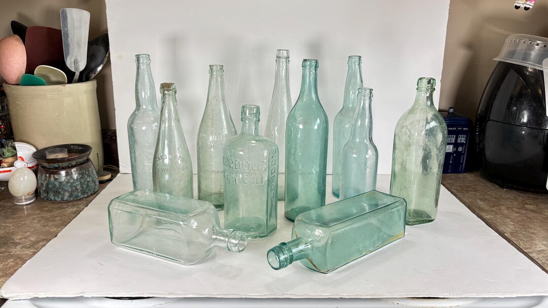 SET OF 11) Medium-tall Antique Alcohol Bottles, Early 1900’s Vintage ...