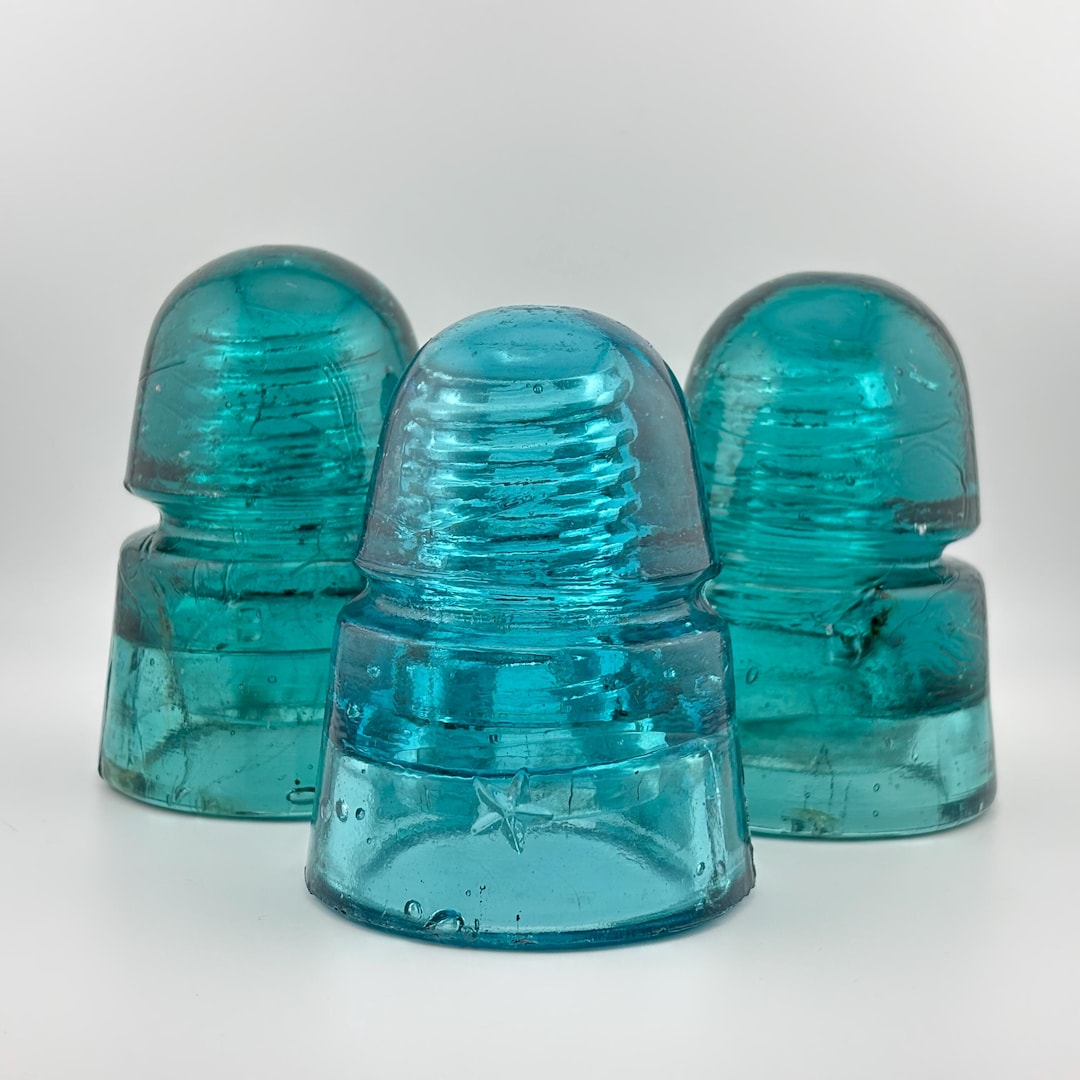 SET OF 3) Antique Telegraph Insulators-railway, Brookfield/hemingray ...