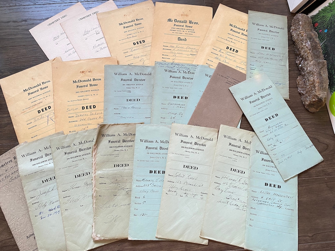 Antique/vintage CEMETERY DEED Documents 1940/50s Typed/handwritten ...