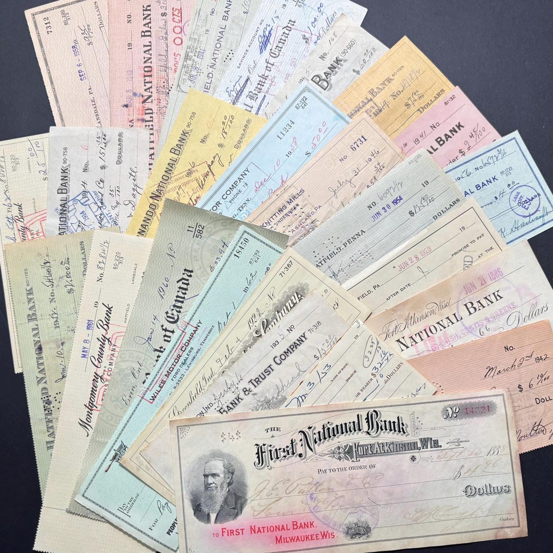 Vintage Bank Check Lot. Cheque Ephemera Lot: Antique Banking History ...