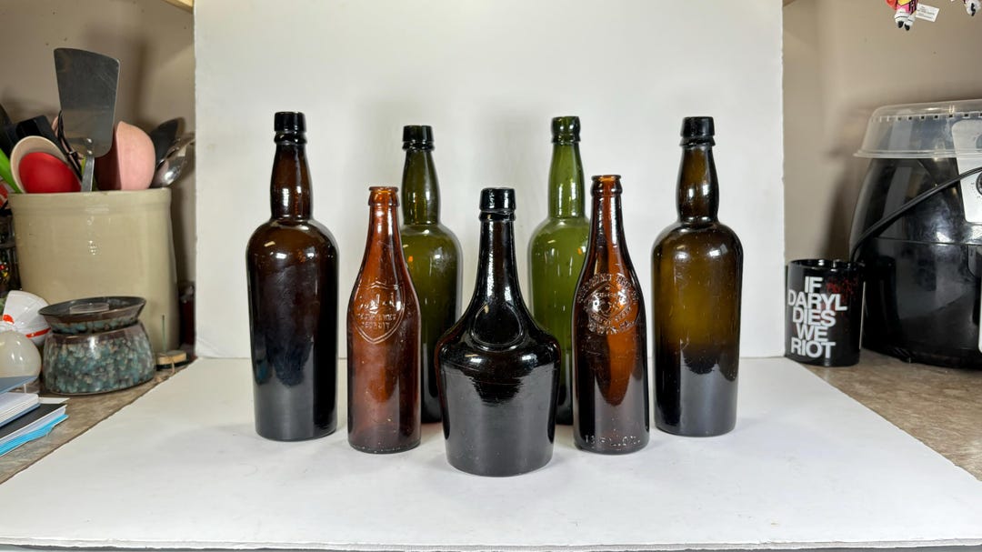 SET OF 7 Medium-tall Antique Alcohol Bottles, Early 1900s Vintage Lot ...
