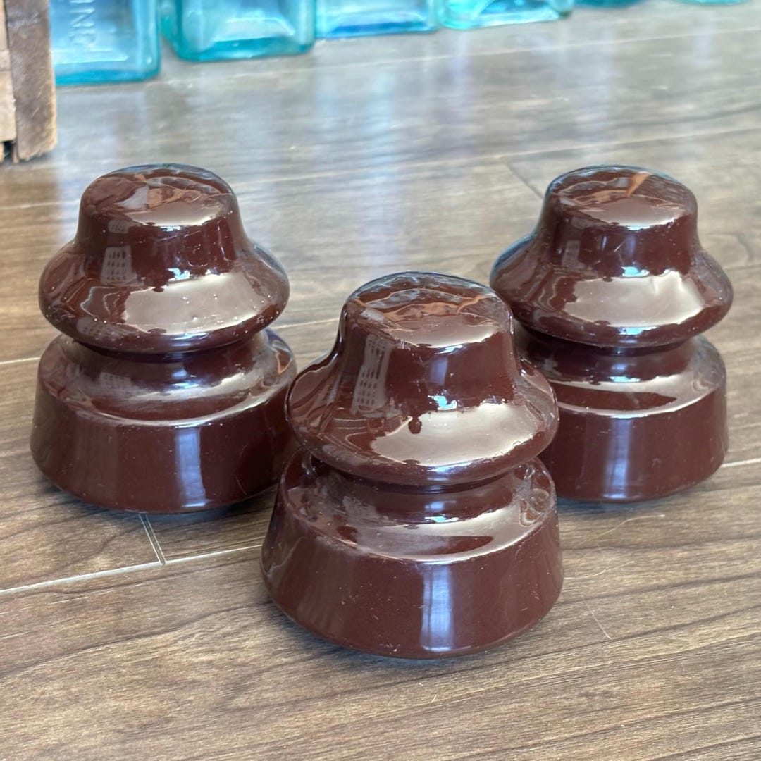 Antique Porcelain Telegraph Insulators - Brown Amber, Mud-set of 3 ...