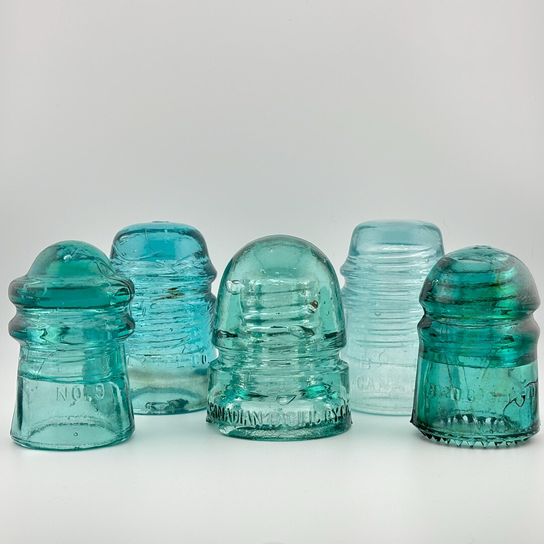 SET OF 5) Antique Telegraph Insulators-railway, Brookfield/hemingray ...