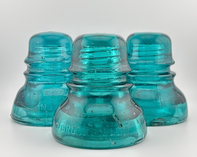SET OF 3) Antique Telegraph Insulators-railway, Brookfield/hemingray ...
