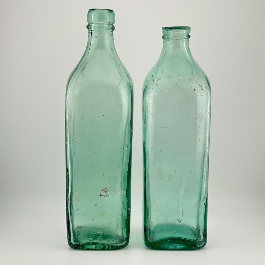 SET OF 2) Antique Alcohol Bottles Aqua, Case Whiskeys (1910's) Square ...