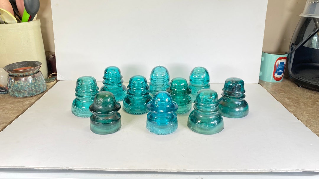 SET OF 10) Antique Telegraph Insulators-railway, Brookfield/hemingray ...