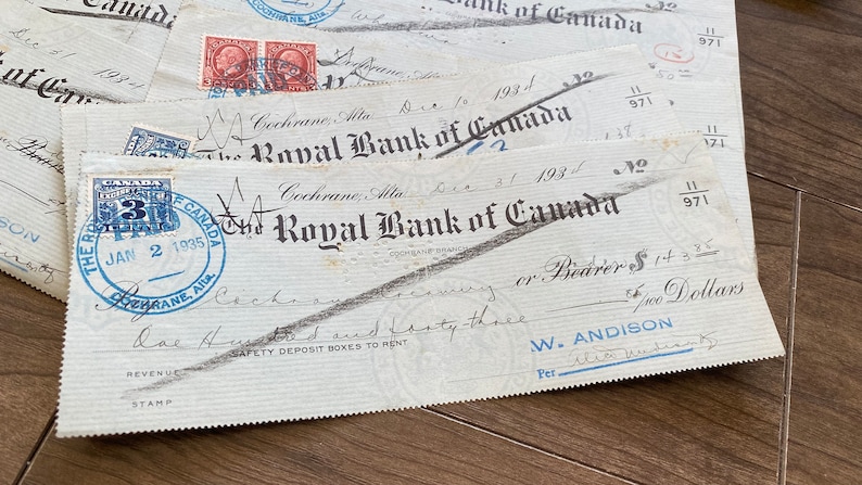 Antique Bank Cheques. Royal Bank of Canada 1934-1939 Vintage - Etsy