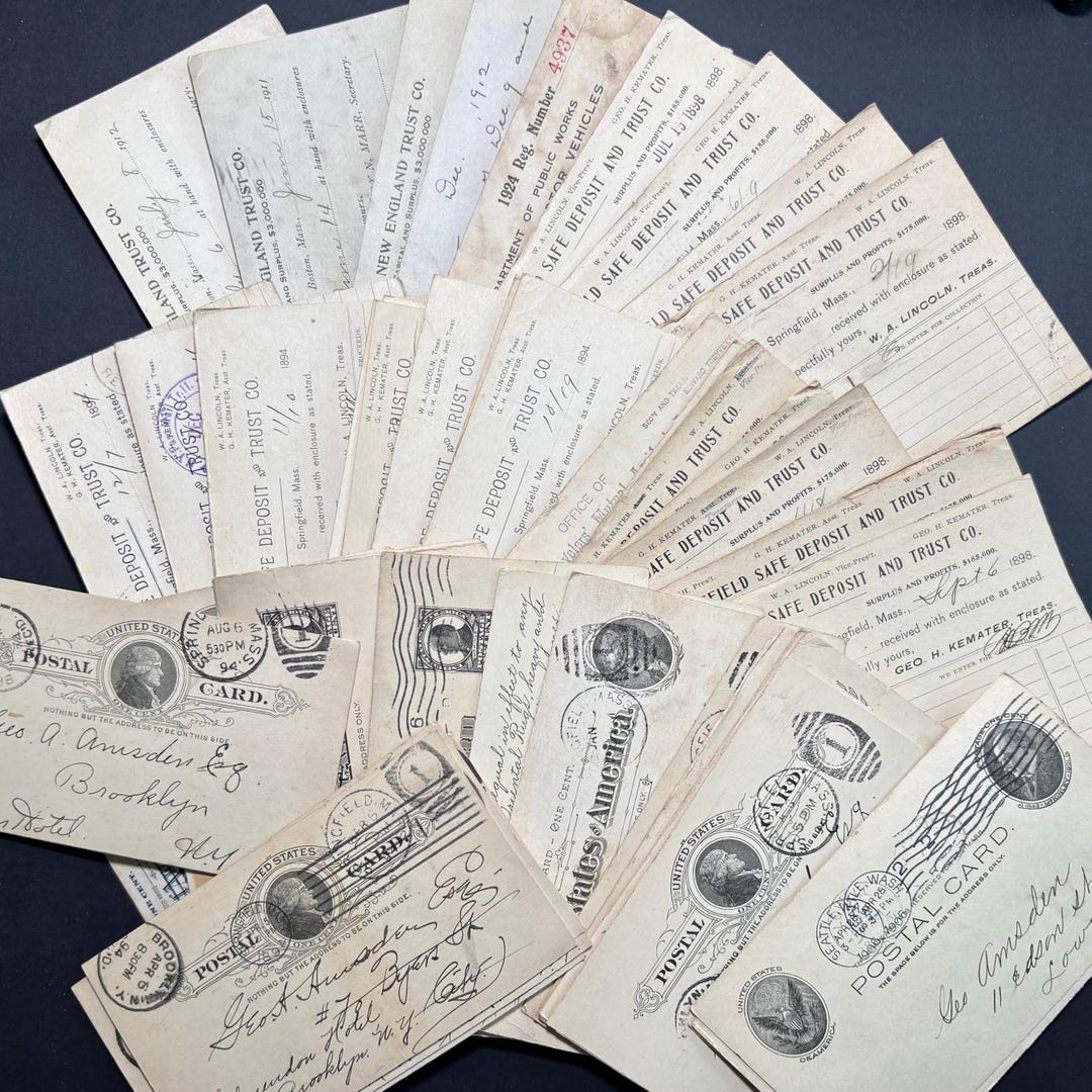 5) Antique Postal Cards. Late 1800’s. Handwritten Documents- Stamped ...