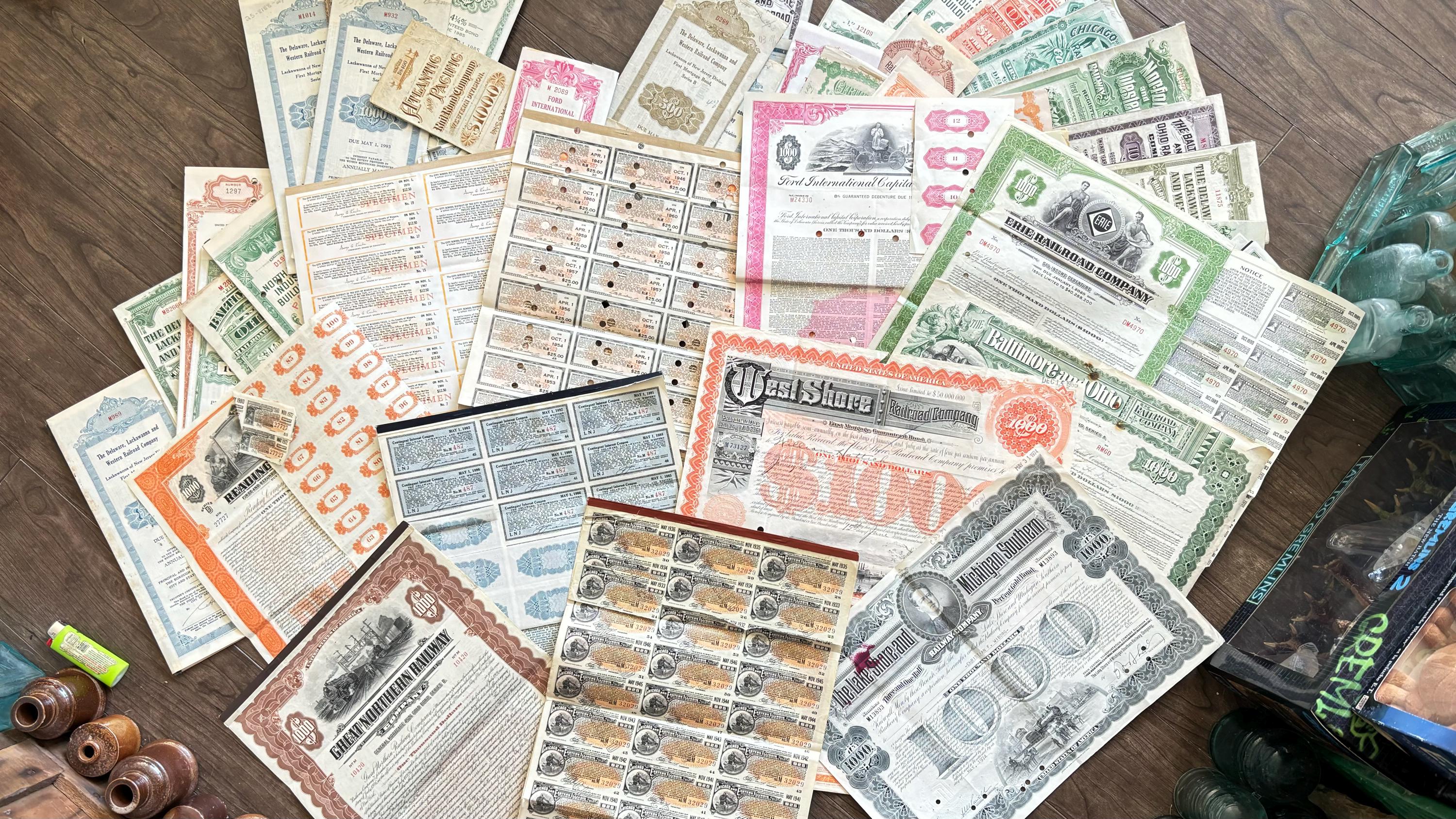 Antique/vintage Stock&bond Certificates. Railway Paper Ephemera ...