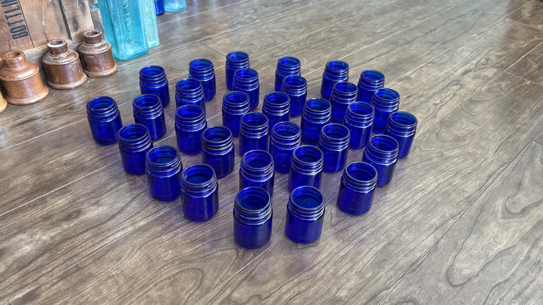 SETS OF 10) Vintage Cobalt Blue Glass. Vicks Vaporub. Small Antique ...