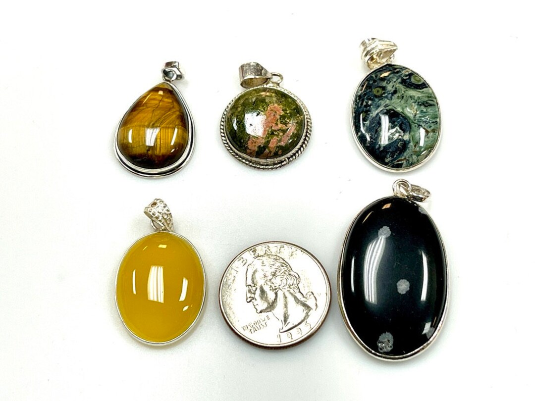 Sterling Silver and Gemstone Pendant Lot 5 Pieces Handmade Silver ...