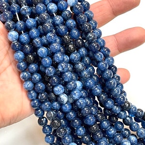 Navy Blue Quartz Smooth Round Shape Beads, 16 Long Size 8mm Blue Color ...