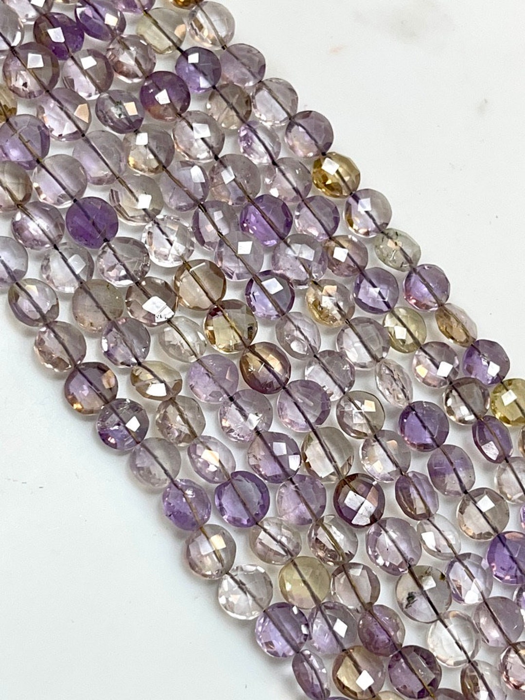 Ametrine Gemstone Faceted Coin Shape Beads Strand, Beads Size 10mm 12mm ...