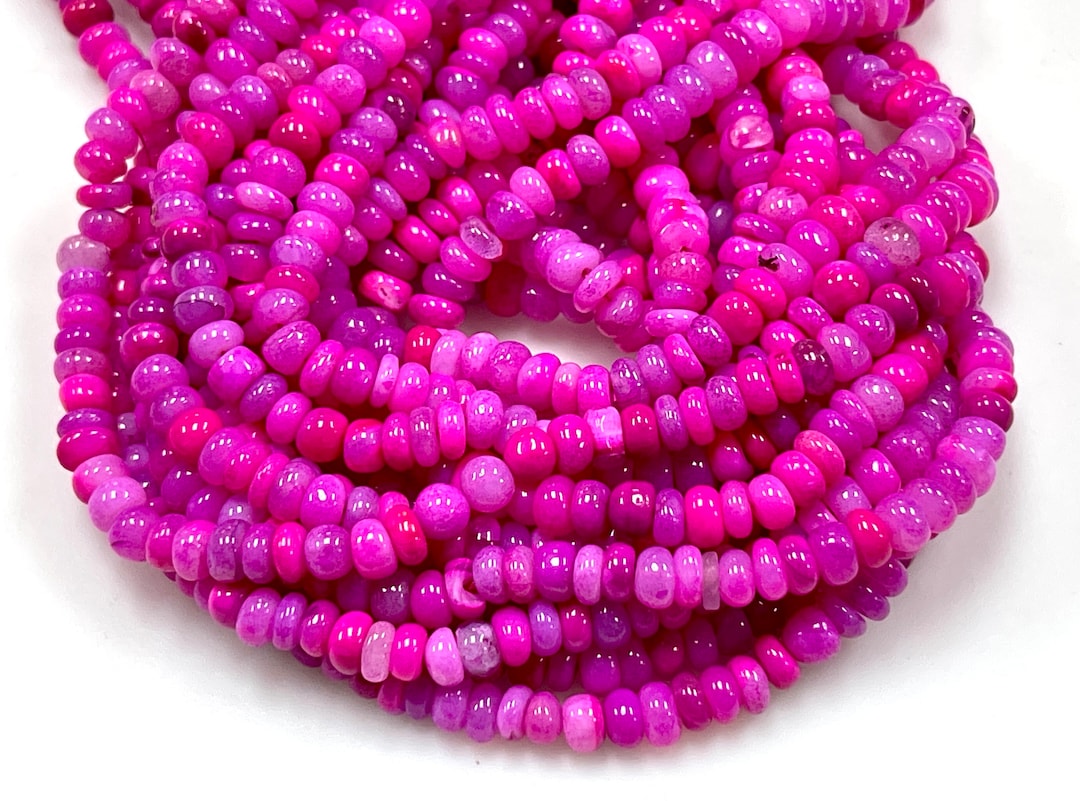 Hot Pink Opal Gemstone Beads, Genuine Opal Rondelle Shape Beads Size ...
