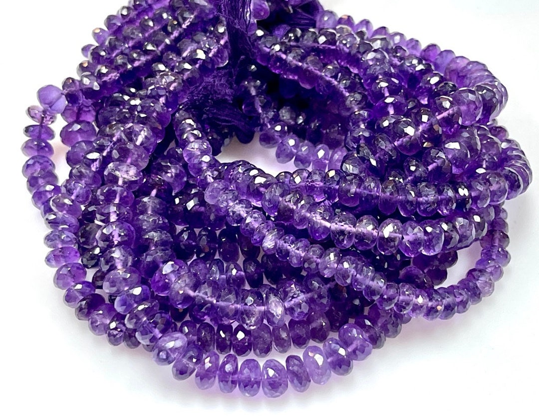 Amethyst Natural Gemstone AAA Micro Faceted Rondell Beads Gemstone 7mm ...