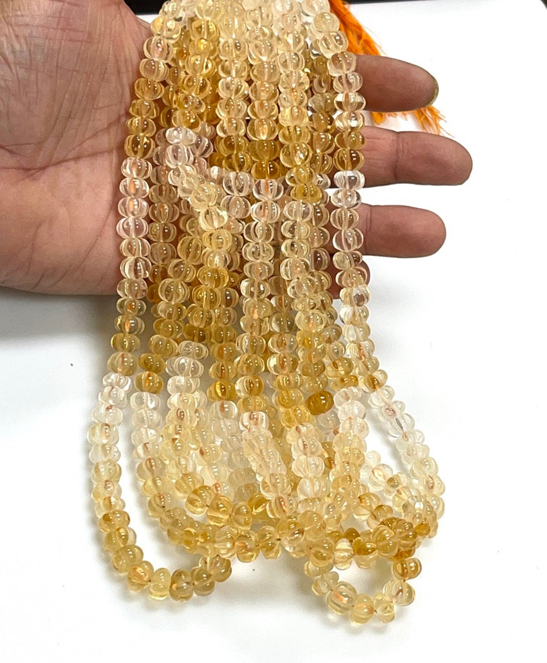 Citrine Natural Gemstone Hand Carved Cantaloupe Shape Faceted Beads, 18 ...