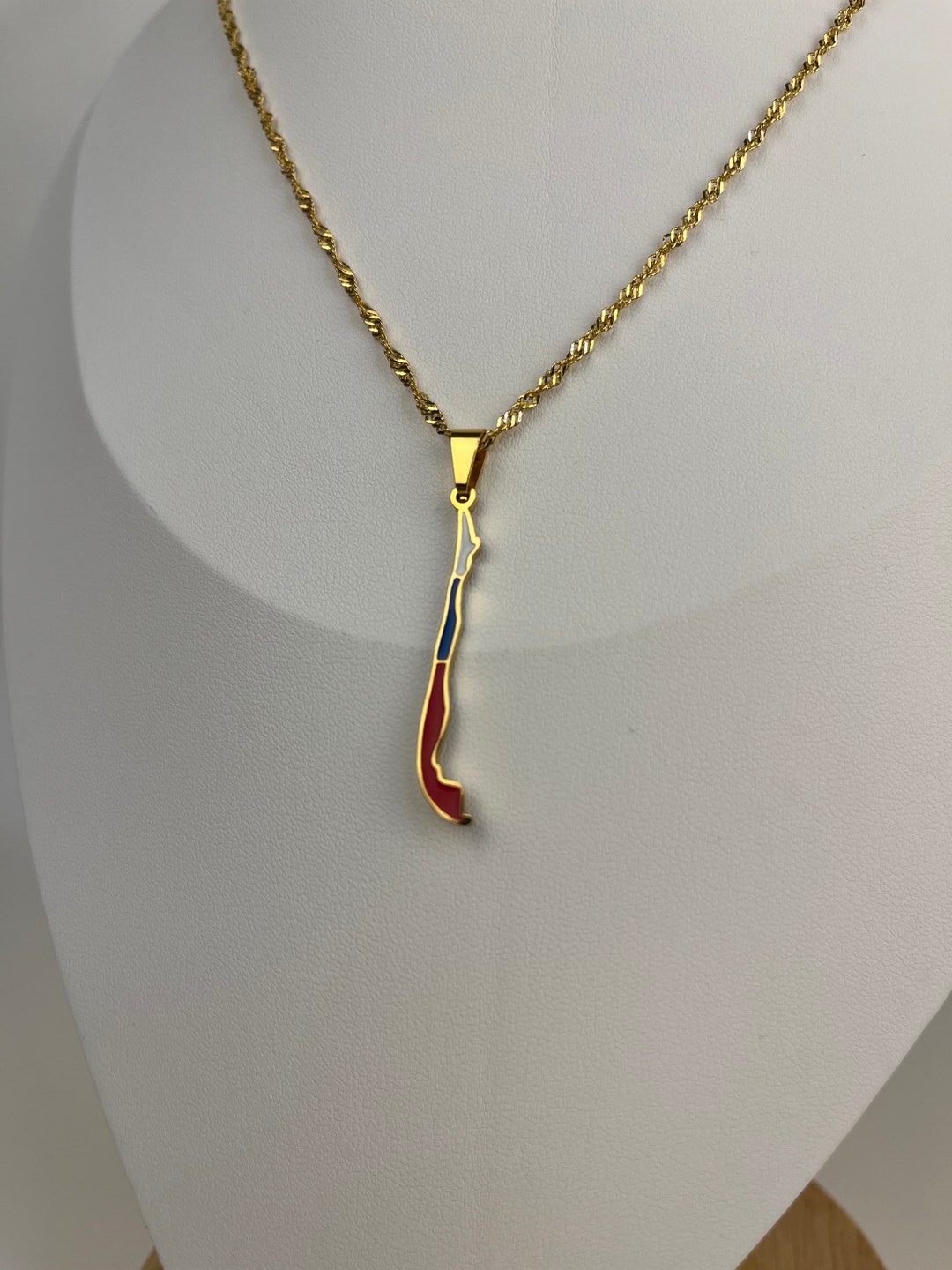 Chile Map With Flag Necklace - Etsy