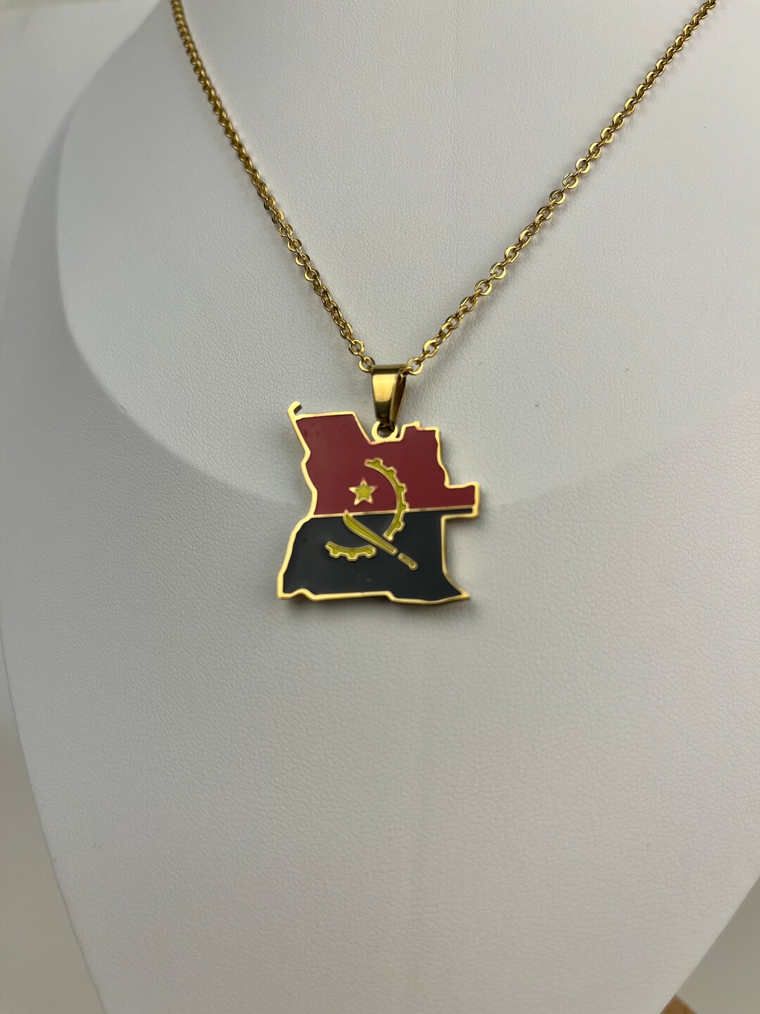 Angola Map With Flag Necklace - Etsy