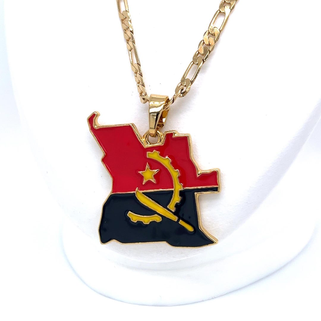 Angola Map With Flag Necklace Figaro Chain Style - Etsy