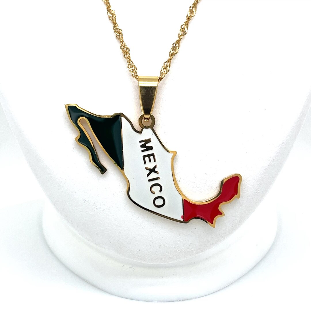 Mexico Map With Flag Necklace - Etsy