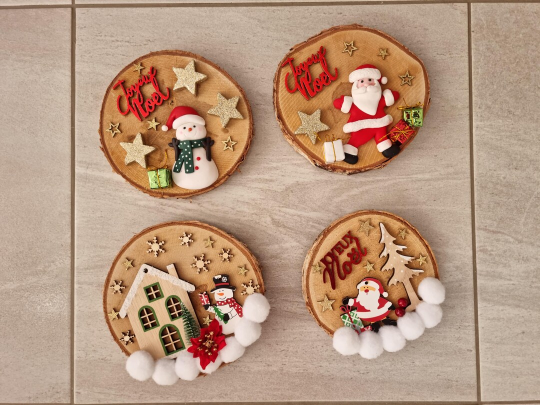 Mini Wooden Log Wreaths Decorated for Christmas With Christmas ...
