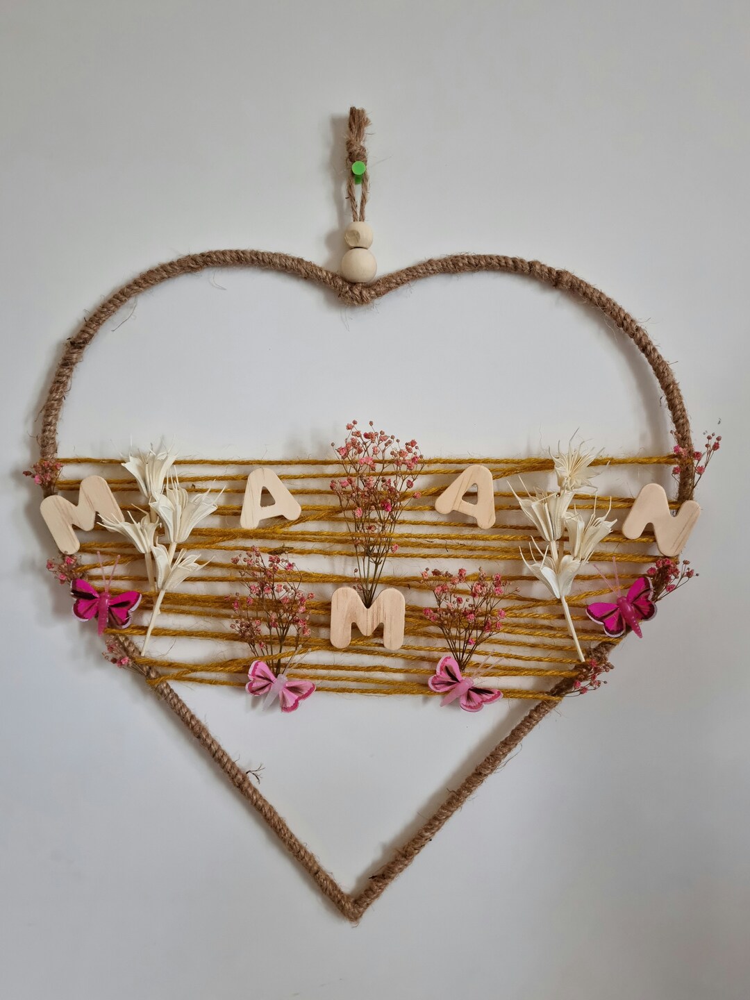 Heart in Jute Handmade Rope Dried Flowers Butterflies and Mom for ...