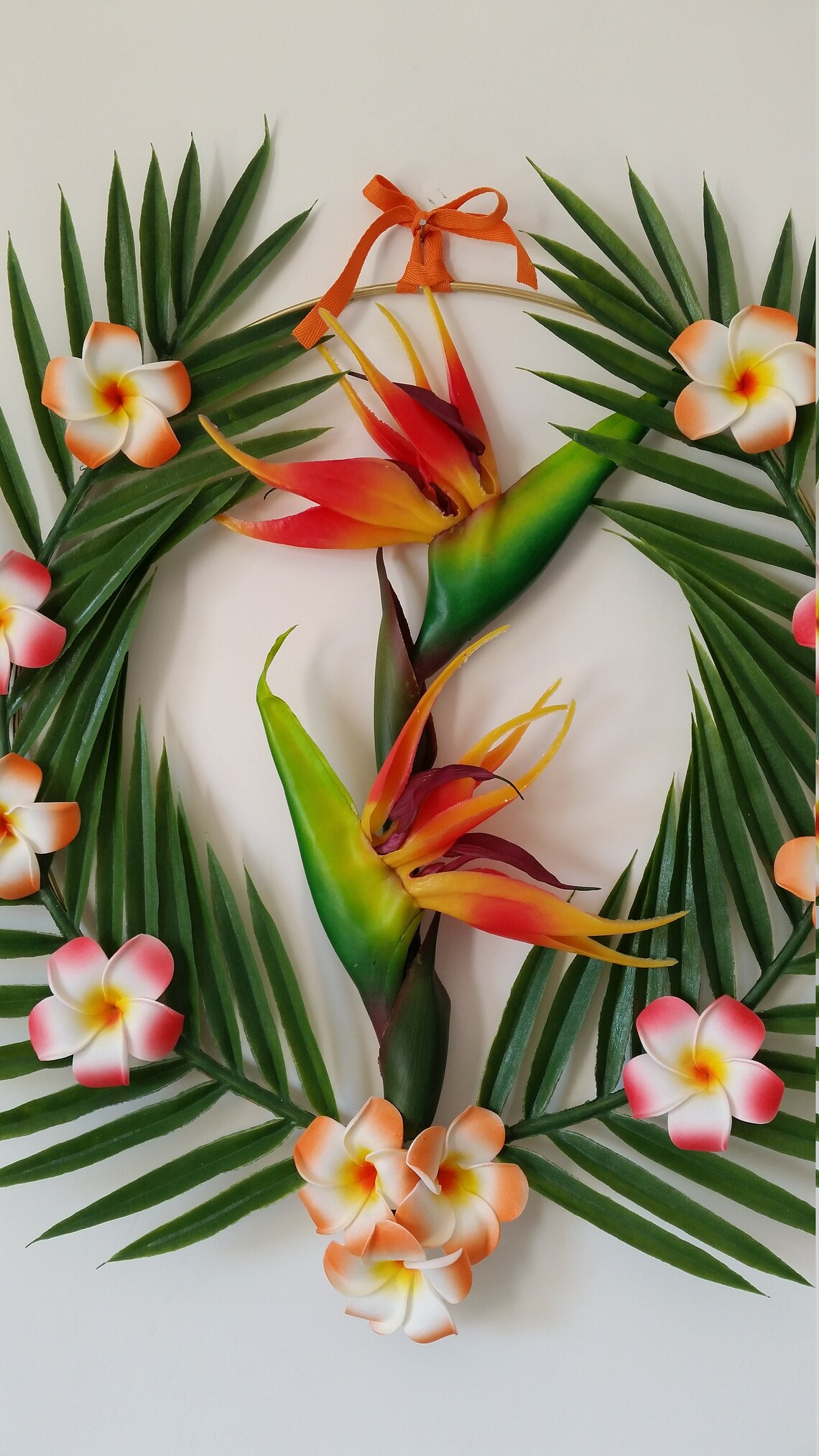 Couronne décorative fleuri en métal doré palmiers et oiseaux du paradis ...