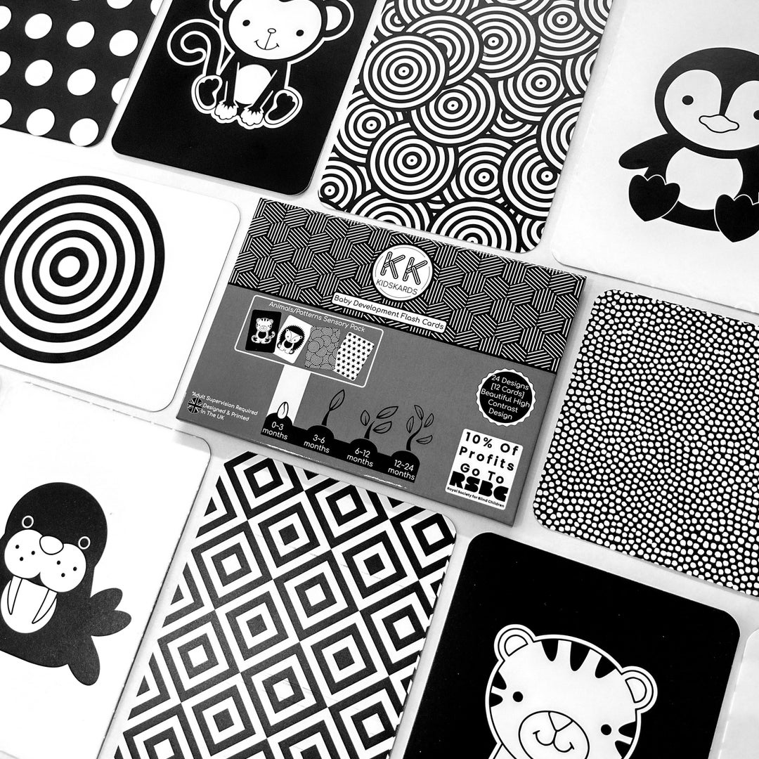 24 Design Baby Sensory Development Flash Cards Animal Set High Contrast ...
