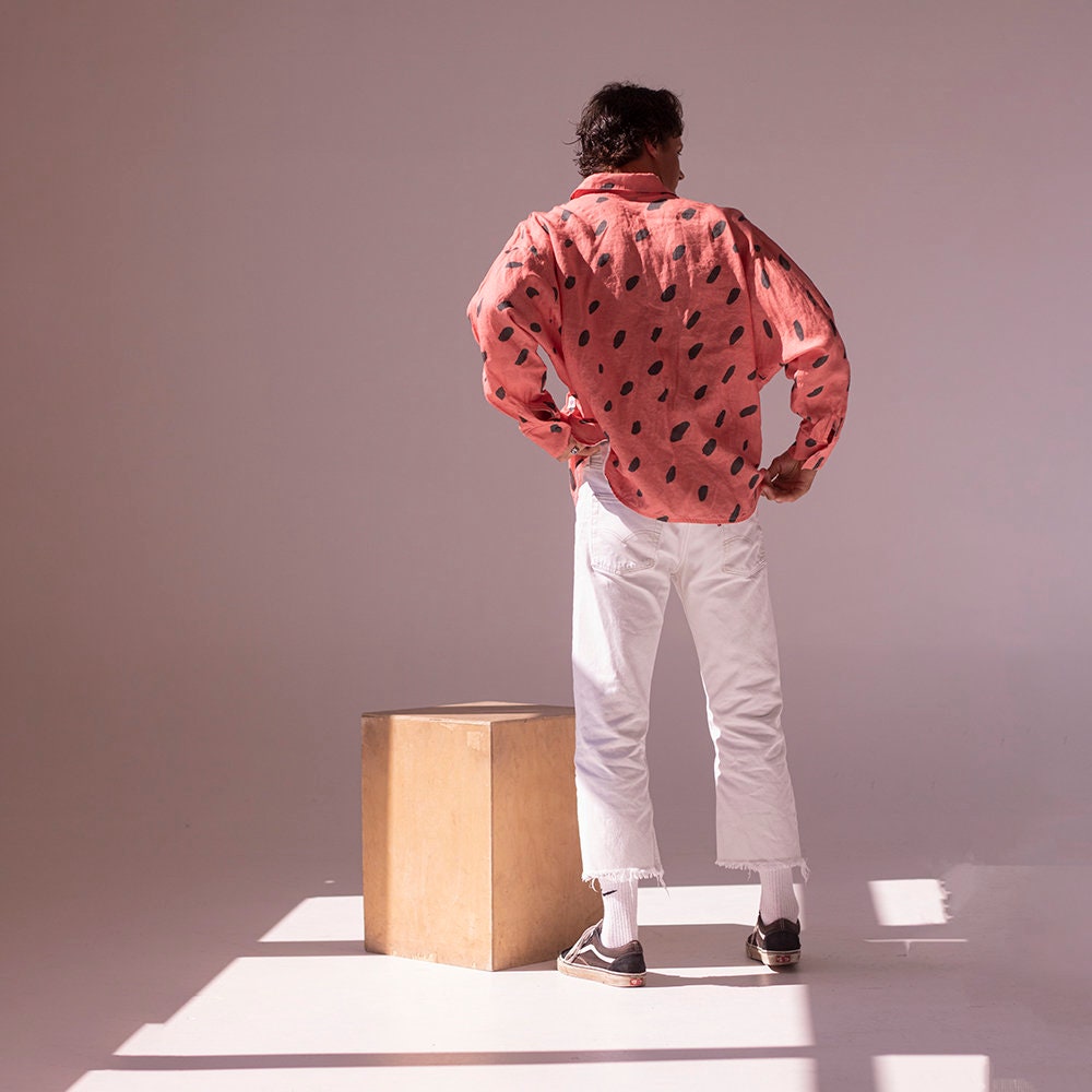 Colorful Linen Shirt for Men With Original Print Loungewear - Etsy