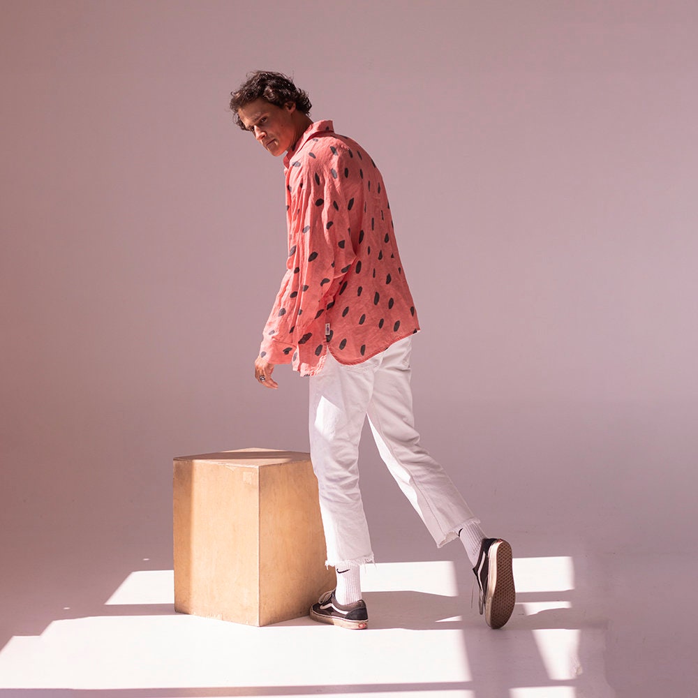 Colorful Linen Shirt for Men With Original Print Loungewear - Etsy