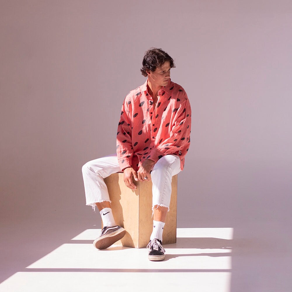 Colorful Linen Shirt for Men With Original Print Loungewear Linen Shirt ...