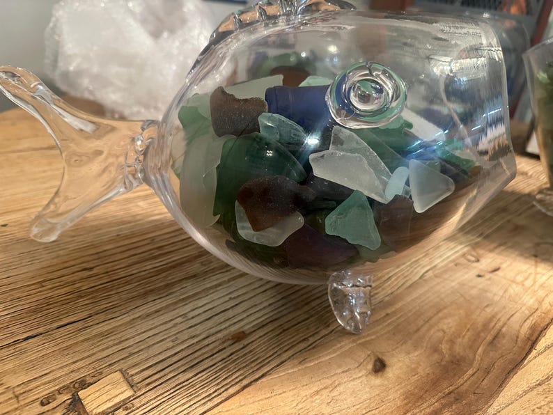 Large Fish Shaped Vase Filled With Sea Glass. - Etsy