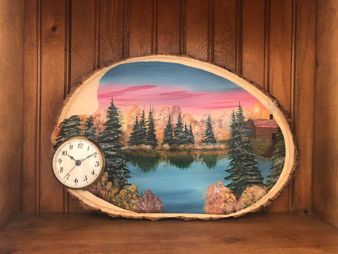 Unique Wall Clock Rustic Decor Clock Hand Painted Wood Slice With Clock ...