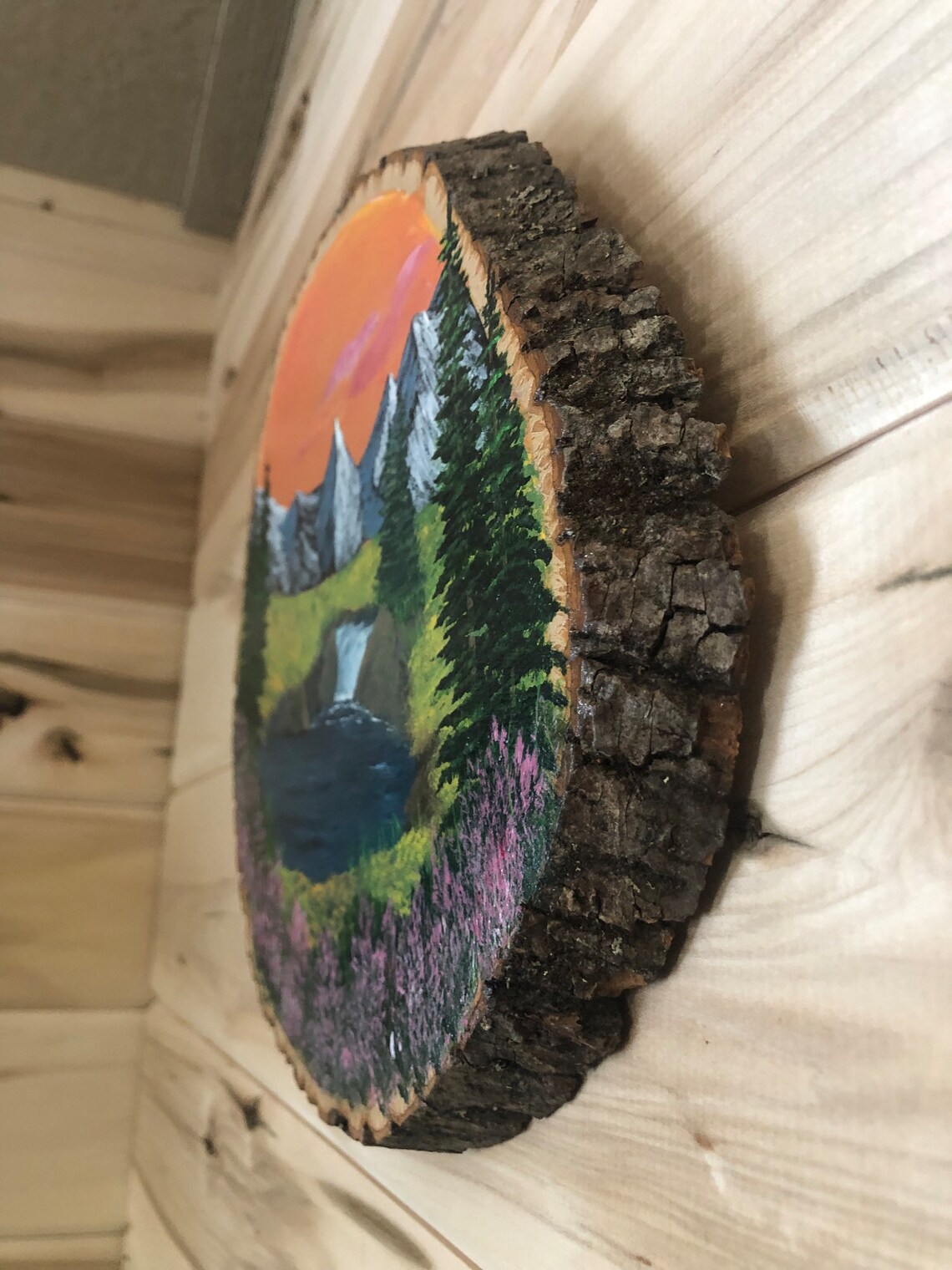Hand Painted Wood Slice Original Painting Rustic Décor Live Edge Wood ...