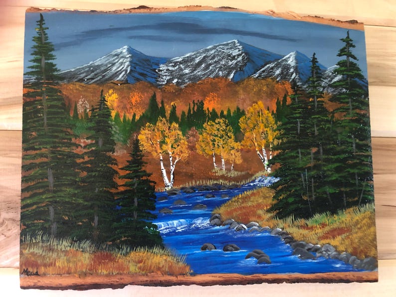 New One-of-a-kind Live Edge Wood Slab, Original Landscape Painting ...
