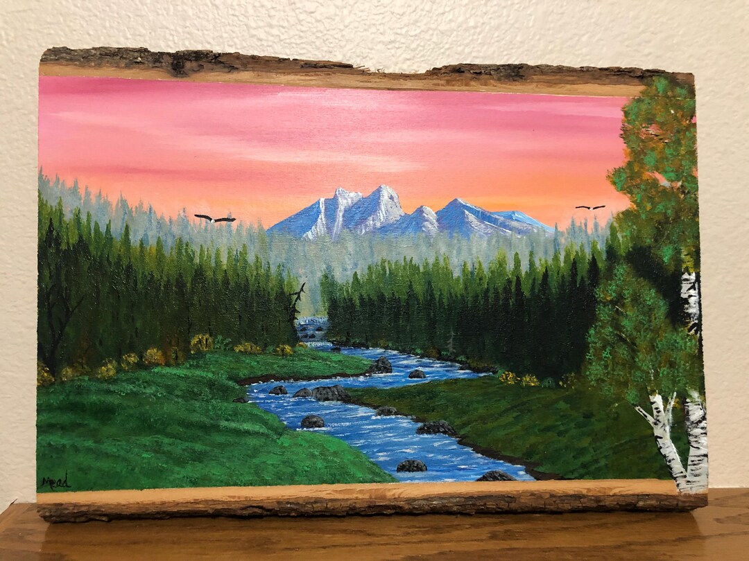 New Rustic Wood Plank Live Edge Wood Slice Art Original Acrylic ...