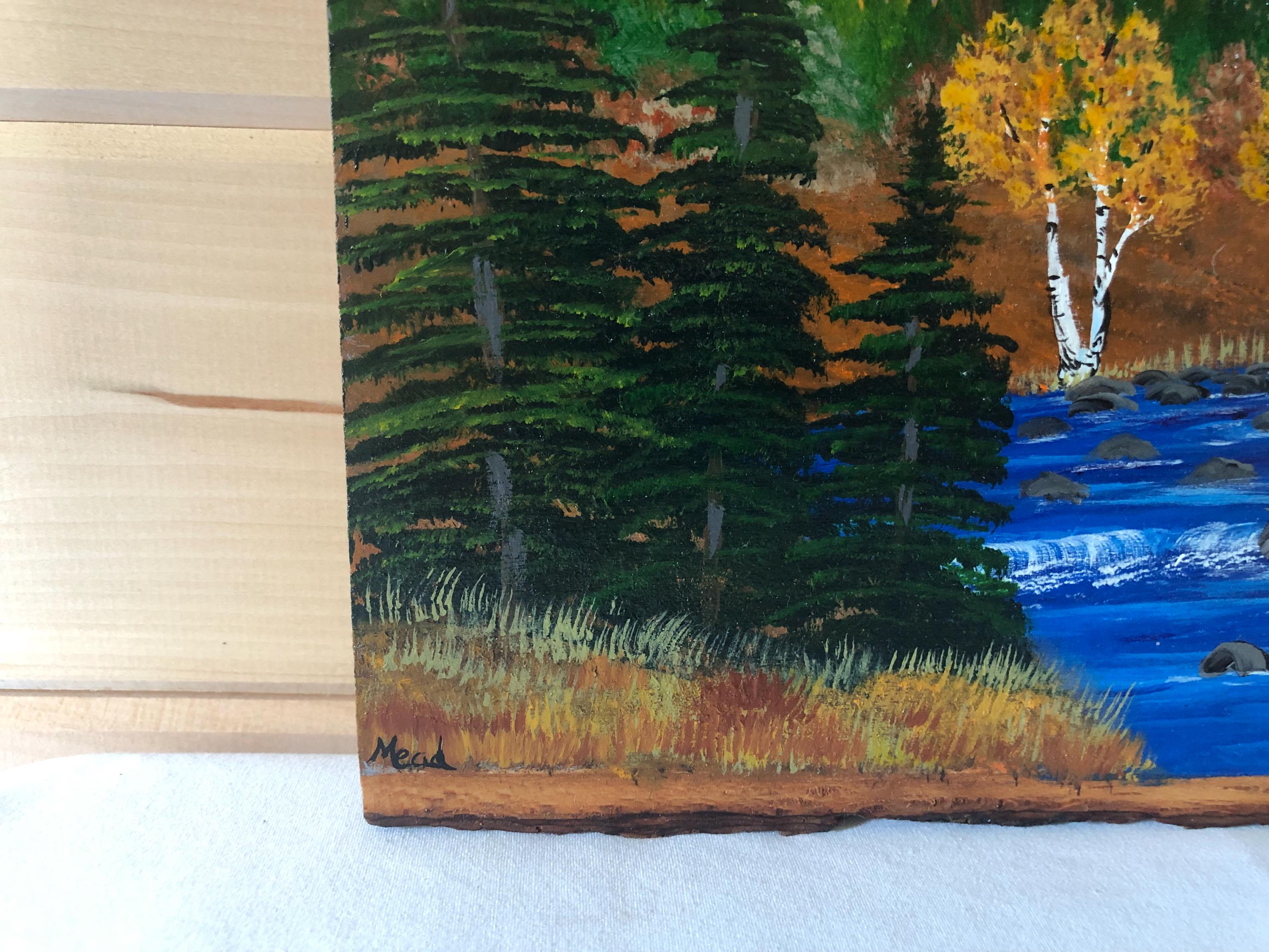 New One-of-a-kind Live Edge Wood Slab, Original Landscape Painting ...