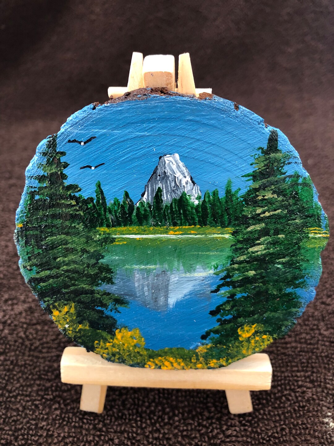 Rustic Decor Summer Lake Miniature Hand-painted Wood Slice on Wooden ...