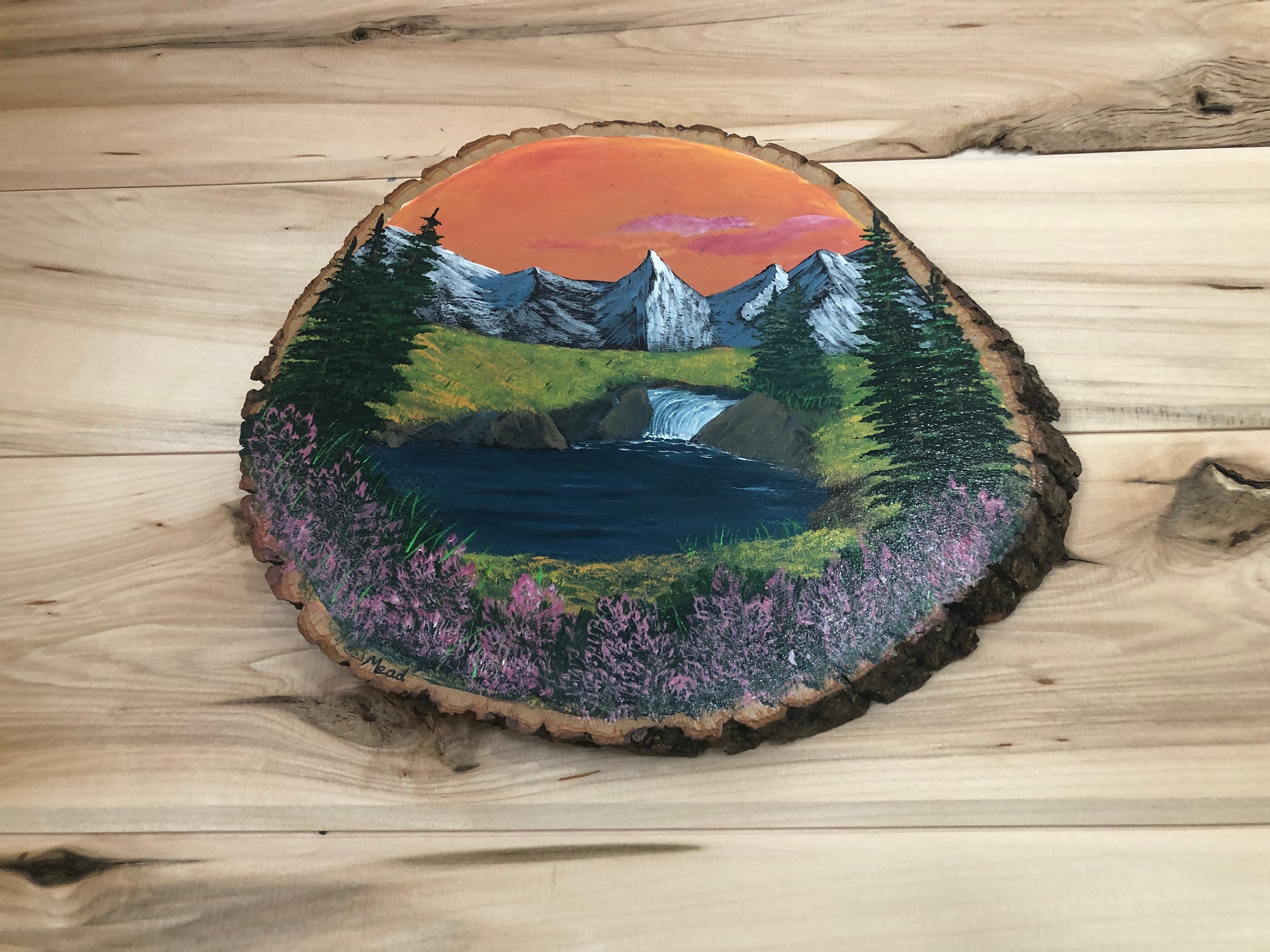 Hand Painted Wood Slice Original Painting Rustic Décor Live Edge Wood ...
