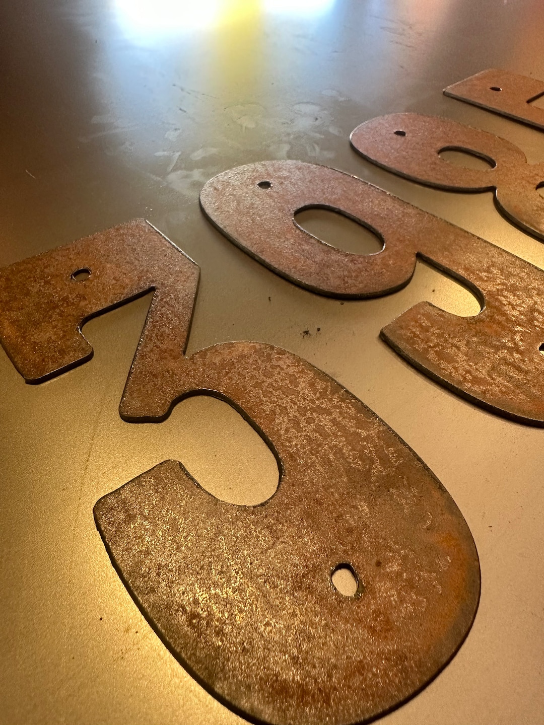 3 Inch Numbers and Letters Rusty or Natural Steel Finish Mounting Holes ...