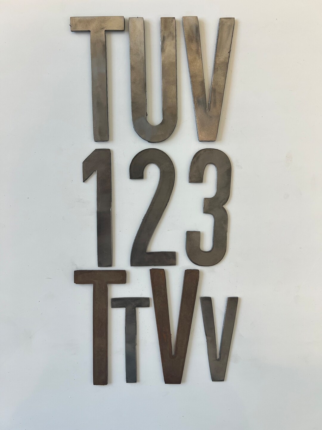 2 Inch Numbers and Letters - Rusty or Natural Steel Finish - Thin Font ...
