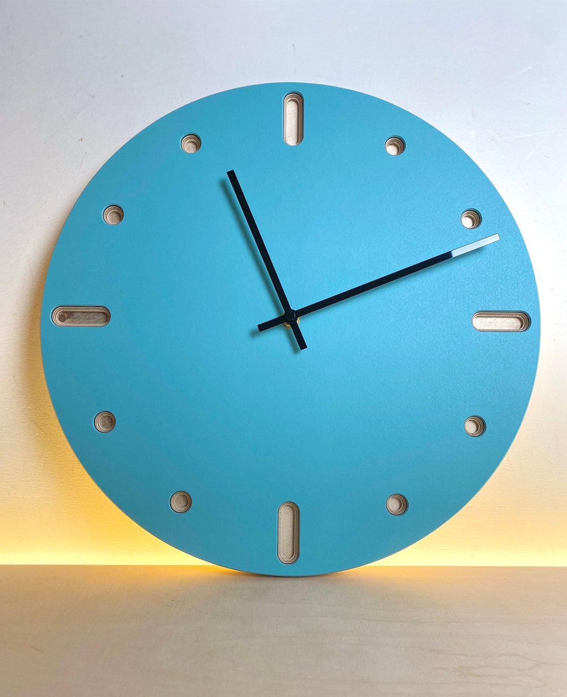 Modern Birch Ply Wall Clock: Colourful Linoleum Face, Silent Operation ...