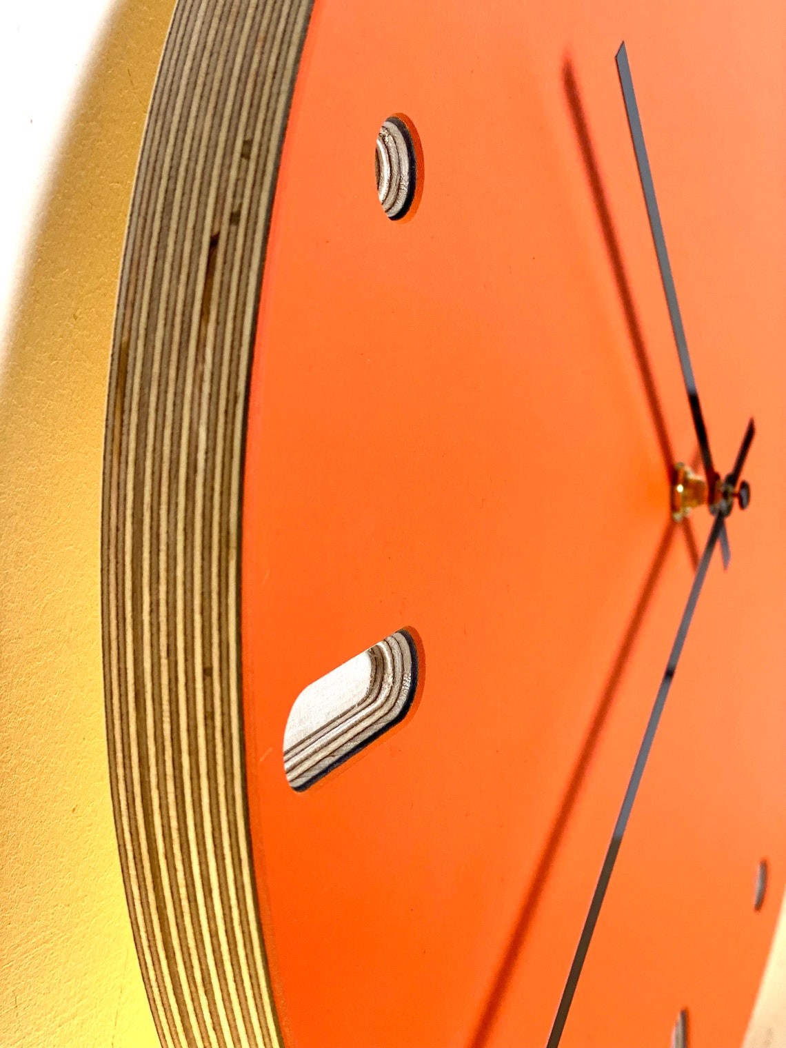 Modern Birch Ply Wall Clock: Colourful Linoleum Face, Silent Operation ...
