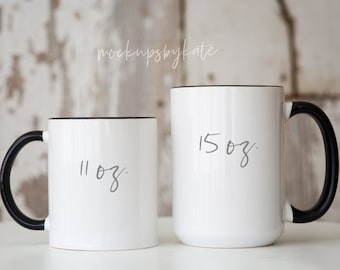 Two Mugs Mockup | 11 Oz Mug Mockup | 15 Oz Mug Mockup | White Mug ...